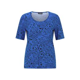 Kurzarmshirt GOLDNER "Kurzgr&ouml;&szlig;e Viskoseshirt im Leo Look", Damen, Gr. 19, blau (blau, gemustert), Obermaterial: 95% Viskose CV. 5% Elasthan EL., Modisch, Gerade, Shirts, stretchbequemer Viskosejersey