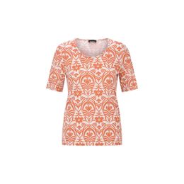 Kurzarmshirt GOLDNER "Viskoseshirt mit femininem Ornamentmuster", Damen, Gr. 38, orange (orange, wei&szlig;, gemustert), Obermaterial: 95% Viskose CV. 5% Elasthan EL., Modisch, Gerade, Shirts, stretchbequemer Viskosejersey