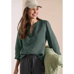 Shirtbluse Cecil, Damen, Gr. L (42), just khaki, Web, 100% Leinen, unifarben, klassisch normal, Rundhals, B&uuml;ndchen, Blusen, aus Leinen