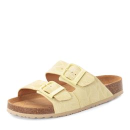 Pantolette Tamaris, Damen, Gr. 36, gelb, Leder, unifarben, Schuhe Pantolette, Sommerschuh, Hausschuh, Schlupfschuh mit floraler Pr&auml;gung