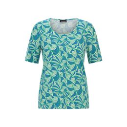 Kurzarmshirt GOLDNER "Viskoseshirt mit Bl&auml;ttermuster", Damen, Gr. 38, gr&uuml;n (gr&uuml;n, blau, gemustert), Obermaterial: 95% Viskose CV. 5% Elasthan EL., Modisch, Gerade, Shirts, stretchbequemer Viskosejersey