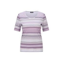 Kurzarmshirt GOLDNER "Jersey-Shirt mit geometrischem All-over-Print", Damen, Gr. 38, lila (flieder, hellblau, gemustert), Obermaterial: 50% Baumwolle CO. 50% Modal CMD., Modisch, Gerade, Shirts, stretchbequemer Viskosejersey