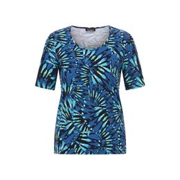 Kurzarmshirt GOLDNER "Baumwollshirt mit femininen Bl&uuml;ten", Damen, Gr. 44, blau (blau, t&uuml;rkis, gemustert), Obermaterial: 50% Baumwolle CO. 50% Modal CMD., Modisch, Gerade, Shirts, angenehme Jerseyqualit&auml;t