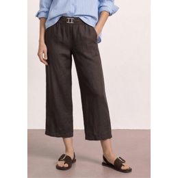 Stoffhose Street One "Style Emee", Damen, Gr. 38, L&auml;nge 26, espresso braun, Web, Obermaterial: 100% Leinen, unifarben, weit lang, Hosen Stoffhose, Leinenhose mit Schnallendetail