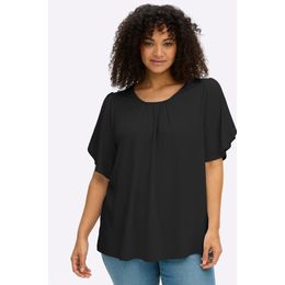 Rundhalsshirt sheego "Shirt", Damen, Gr. 56/58, schwarz, 95% Viskose, 5% Elasthan, unifarben, Rundhals, Shirts Rundhalsshirt