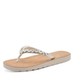 Zehentrenner Tamaris, Damen, Gr. 36, creme, glitzer, Textil, Schuhe Zehentrenner, Dianette, Sommerschuh mit weichem Zehensteg