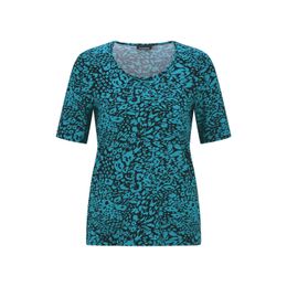 Kurzarmshirt GOLDNER "Viskoseshirt mit Leo Print", Damen, Gr. 38, blau (t&uuml;rkis, marine, gemustert), Obermaterial: 95% Viskose CV. 5% Elasthan EL., Modisch, Gerade, Shirts, stretchbequemer Viskosejersey