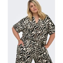 V-Shirt Only CARMAKOMA "CARELITE S/S V-NECK FOLD-UP TOP AOP", Damen, Gr. 50, schwarz aop:graphic animal, Web, Obermaterial: 100% Viskose, bedruckt, regular fit normal, V-Ausschnitt, Shirts