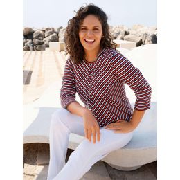 3/4-Arm-Shirt Casual Looks "Rundhals-Shirt", Damen, Gr. 38, erdbeere, wei&szlig;, gemustert, 65% Baumwolle, 35% Polyester, gemustert, gestreift, mehrfarbig, Rundhals, Shirts 3/4-Arm-Shirt