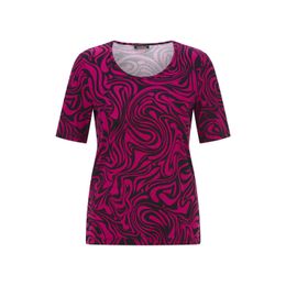 Kurzarmshirt GOLDNER "Kurzgr&ouml;&szlig;e Jersey-Shirt mit schwungvollem Muster", Damen, Gr. 19, rot (bordeaux, gemustert), Obermaterial: 95% Viskose CV. 5% Elasthan EL., Modisch, Gerade, Shirts, stretchbequemer Viskosejersey