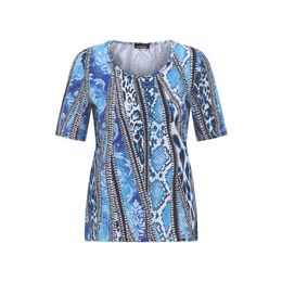 Kurzarmshirt GOLDNER "Baumwollshirt im Animal-Mustermix", Damen, Gr. 40, blau (blau, wei&szlig;, gemustert), Obermaterial: 50% Baumwolle CO. 50% Modal CMD., Modisch, Gerade, Shirts, angenehme Jerseyqualit&auml;t