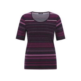 Kurzarmshirt GOLDNER "Kurzgr&ouml;&szlig;e Baumwollshirt mit au&szlig;ergew&ouml;hnlichem Streifendruck", Damen, Gr. 19, lila (beere, gestreift), Obermaterial: 50% Baumwolle CO. 50% Modal CMD., Modisch, Gerade, Shirts, stretchbequemer Viskosejersey