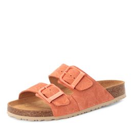 Pantolette Tamaris, Damen, Gr. 36, koralle, Leder, Schuhe Pantolette, Sommerschuh, Hausschuh, Schlupfschuh mit floraler Pr&auml;gung