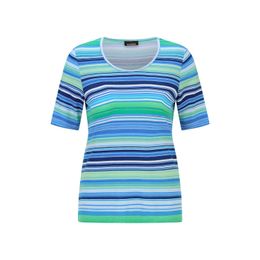 Kurzarmshirt GOLDNER "Kurzgr&ouml;&szlig;e Viskoseshirt mit frischem Streifenmuster", Damen, Gr. 19, blau (t&uuml;rkis, blau, gemustert), Obermaterial: 95% Viskose CV. 5% Elasthan EL., Modisch, Gerade, Shirts, stretchbequemer Viskosejersey