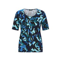 Kurzarmshirt GOLDNER "Viskoseshirt mit k&uuml;nstlerischem Print", Damen, Gr. 38, blau (marine, dunkelgr&uuml;n, gemustert), Obermaterial: 95% Viskose CV. 5% Elasthan EL., Modisch, Gerade, Shirts, stretchbequemer Viskosejersey