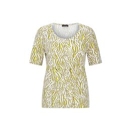 Kurzarmshirt GOLDNER "Viskoseshirt mit Zebramuster", Damen, Gr. 38, wei&szlig; (cremewei&szlig;, gelb, gemustert), Obermaterial: 95% Viskose CV. 5% Elasthan EL., Modisch, Gerade, Shirts, stretchbequemer Viskosejersey