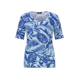 Kurzarmshirt GOLDNER "Viskoseshirt mit grafischem Bl&auml;ttermuster", Damen, Gr. 38, blau (blau, hellblau, gemustert), Obermaterial: 95% Viskose CV. 5% Elasthan EL., Modisch, Gerade, Shirts, stretchbequemer Viskosejersey