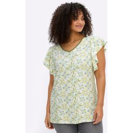 V-Shirt sheego "Shirt", Damen, Gr. 40, ecru, topas, bedruckt, 95% Viskose, 5% Elasthan, Besatz:100% Baumwolle, bedruckt, gebl&uuml;mt, gemustert, mehrfarbig, V-Ausschnitt, Shirts