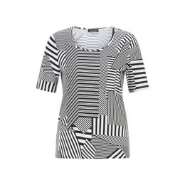 Kurzarmshirt GOLDNER "Kurzgr&ouml;&szlig;e Viskoseshirt mit abstraktem Streifendruck", Damen, Gr. 19, schwarz (schwarz, wei&szlig;, gemustert), Obermaterial: 95% Viskose CV. 5% Elasthan EL., Modisch, Gerade, Shirts, stretchbequemer Viskosejersey