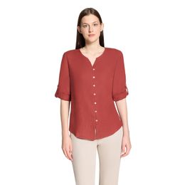 Kurzarmbluse Cartoon "Damen mit V-Ausschnitt", Damen, Gr. 34, rust braun, Obermaterial: 100% Leinen, gerade normal, V-Ausschnitt, Blusen