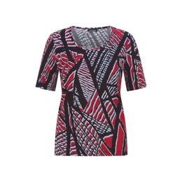Kurzarmshirt GOLDNER "Kurzgr&ouml;&szlig;e Baumwollshirt mit grafischem Druck", Damen, Gr. 19, schwarz (schwarz, rot, gemustert), Obermaterial: 50% Baumwolle CO. 50% Modal CMD., Modisch, Gerade, Shirts, stretchbequemer Viskosejersey