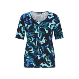 Kurzarmshirt GOLDNER "Kurzgr&ouml;&szlig;e Viskoseshirt mit k&uuml;nstlerischem Print", Damen, Gr. 19, blau (marine, dunkelgr&uuml;n, gemustert), Obermaterial: 95% Viskose CV. 5% Elasthan EL., Modisch, Gerade, Shirts, stretchbequemer Viskosejersey