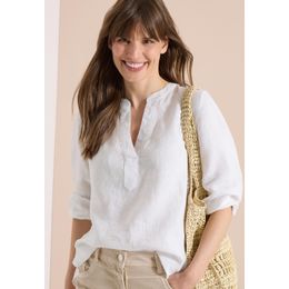 Shirtbluse Cecil, Damen, Gr. L (42), wei&szlig;, Web, 100% Leinen, unifarben, klassisch normal, Rundhals, B&uuml;ndchen, Blusen, aus Leinen