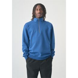 Sweatshirt Cleptomanicx, Herren, Gr. L, blau, 100% Baumwolle, unifarben, normal, ohne Ausschnitt, Sweatshirts Sweatshirt, mit Halfzip am Kragen