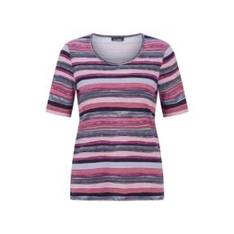 Kurzarmshirt GOLDNER "Baumwollshirt mit k&uuml;nstlerischem Streifendessin", Damen, Gr. 38, lila (beere, rauchblau, gemustert), Obermaterial: 50% Baumwolle CO. 50% Modal CMD., Modisch, Gerade, Shirts, stretchbequemer Viskosejersey
