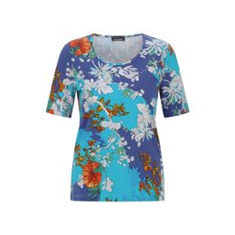 Kurzarmshirt GOLDNER "Shirt aus softer Baumwollmischung", Damen, Gr. 38, blau (blau, orange, gemustert), Obermaterial: 50% Baumwolle CO. 50% Modal CMD., Modisch, Gerade, Shirts, stretchbequemer Viskosejersey