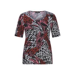 Kurzarmshirt GOLDNER "Kurzgr&ouml;&szlig;e Viskoseshirt in abstrakter Felloptik", Damen, Gr. 19, schwarz (schwarz, rot, gemustert), Obermaterial: 95% Viskose CV. 5% Elasthan EL., Modisch, Gerade, Shirts, stretchbequemer Viskosejersey
