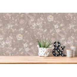 A.S. Cr&eacute;ation Vliestapete A.S. CR&Eacute;ATION "Natural Living Blumentapete", braun (braun bunt orange gelb wei&szlig;), B:0,53m H:0,01m L:10,05m, Vinyl, Vlies, Tapeten, Blumentapete Vlies Vlies Wand Tapeten Wohnzimmer Schlafzimmer K&uuml;che