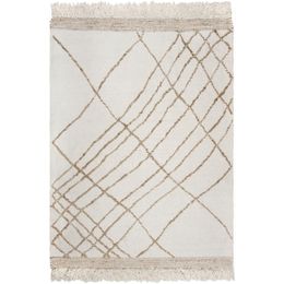 Teppich FLAIR RUGS "ASTERA Boucle-Effekt Hoch-Tief-Flor", beige (natur), B:160cm H:2mm L:230cm, Baumwolle, Kunstfaser, Wolle, Teppiche, Teppich, Teppich, Wohnzimmer, Schlafzimmer, Esszimmer