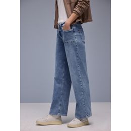 5-Pocket-Jeans Street One "Style Emee", Damen, Gr. 27, L&auml;nge 30, light blau authentic, Denim/Jeans, Obermaterial: 76% Baumwolle, 18% Lyocell, 4% Elastomultiester, 2% Elasthan, unifarben, loose fit lang, Jeans 5-Pocket-Jeans, mit weitem Bein
