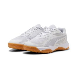 Hallenschuh Puma "SOLARFLASH III JR", Kinder, Gr. 35,5, wei&szlig; (Puma wei&szlig;, lila crush, berry), Textil, Schuhe Hallenschuh