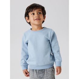Sweatshirt name it "NMNSELI LS SWE BRU NOOS", M&auml;dchen, Gr. 110, blau (dusty blau), angeraute Sweatware, Obermaterial: 60% Baumwolle, 40% Polyester, unifarben, relaxed fit h&uuml;ftbedeckend, Rundhals, Rippb&uuml;ndchen, Sweatshirts Sweatshirt