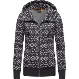Sweatjacke Ragwear "Cinda Zip", Damen, Gr. L (40), grau (dunkelgrau), Sweatware, Obermaterial: 70% Baumwolle, 30% Polyester, tailliert h&uuml;ftbedeckend, hoch geschlossener Ausschnitt, &Auml;rmel ohne &Auml;rmelschlitz Rippb&uuml;ndchen, Sweatjacken Sweatjacke, Cooler Damen Zip-Hoodie mit Kapuze und Print