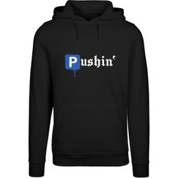 Kapuzensweatshirt MisterTee "MisterTee Herren Pushin P Hoody", Herren, Gr. L, schwarz, 65% Baumwolle, 35% Polyester, bedruckt, Sweatshirts
