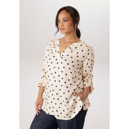 Schlupfbluse ANISTON PLUS, Damen, Gr. 46, wollwei&szlig;, marine, Web, Obermaterial: 100% Viskose, gebl&uuml;mt, gemustert, gepunktet, figurumspielend Po-bedeckend, Rundhals, Krempel&auml;rmel 1-Knopf-Manschette, Blusen Schlupfbluse, in trendigem P&uuml;nktchendessin