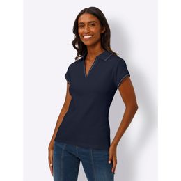 Kurzarmshirt Heine "Shirt", Damen, Gr. 42, blau (marine), 95% Baumwolle, 5% Elasthan, unifarben, V-Ausschnitt, Shirts