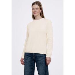 Rundhalspullover Street One, Damen, Gr. 36, soft beige, Stoff, 89% Polyester, 11% Baumwolle, unifarben, comfort fit normal, Rundhals, Rippb&uuml;ndchen, Pullover Rundhalspullover, mit Strick-Detail