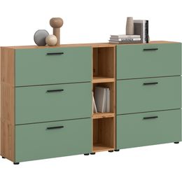 Schrank-Set Home Affaire "ENESTE, 9-teilig, in verschiedenen Farben, individuell kombinierbar", artisan eiche nachbildung, smoke gr&uuml;n, B:176cm H:34cm T:99cm, Spanplatte, Kastenm&ouml;bel-Sets, Stauraumelement, Kombination, Wohnkombination, Schrankwand, Lowboard