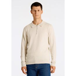 Troyer LINDBERGH "Troyer Slim Fit", Herren, Gr. L, sanftes wei&szlig; mel, Obermaterial: 80% Viskose, 20% Nylon, hoch geschlossener Ausschnitt, Pullover Troyer