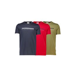 Kurzarmshirt LINDBERGH "T-Shirt (Kurzarm) Relaxed Fit", Herren, Gr. M, nb, ol, re, Obermaterial: 100% Baumwolle, unifarben, l&auml;ssig geschnitten, Rundhals, Shirts