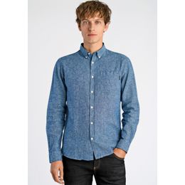 Leinenhemd LINDBERGH "Leinenhemd (Langarm) Relaxed Fit", Herren, Gr. L, Normalgr&ouml;&szlig;en, blau (navy), Obermaterial: 55% Leinen, 45% Baumwolle, Hemden