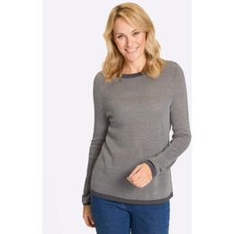 Rundhalspullover Classic Basics "Rundhals-Pullover", Damen, Gr. 52, anthrazit, ecru, gemustert, 100% Polyacryl, gemustert, mehrfarbig, Pullover Rundhalspullover
