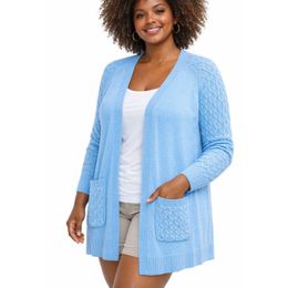 Cardigan Kangaroos, Damen, Gr. 40/42, hellblau, Feinstrick, Obermaterial: 50% Viskose, 26% Polyamid, 24% Polyester, bequem ca. Mitte Oberschenkel, V-Ausschnitt, Raglan&auml;rmel Rippstrickb&uuml;ndchen, Strickjacken, casual Stil, bequeme Passform, mit Raglan&auml;rmeln, gro&szlig;e Gr&ouml;&szlig;en