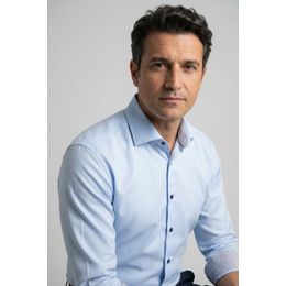 Langarmhemd OLYMP "Luxor", Herren, Gr. 39, N-Gr, bleu, Web, Obermaterial: 64% Baumwolle, 27% Polyester, 9% Elasthan, normal, 2-Knopf-Manschette, Hemden, Businesshemd, modern fit, New Kentkragen, Climate Control