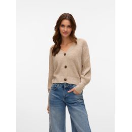 V&eacute;ro Moda Strickjacke VERO MODA "VMLEA LS V-NECK CUFF CARDIGAN NOOS", Damen, Gr. L, beige (moon rock detail:silber lining, birch melange), Strick, Obermaterial: 100% Polyacryl, meliert, regular fit normal, V-Ausschnitt, Rippb&uuml;ndchen, Strickjacken Strickjacke, Rippstrick