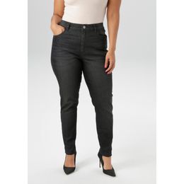 Skinny-fit-Jeans ANISTON PLUS, Damen, Gr. 44, N-Gr, schwarz, Denim/Jeans, Obermaterial: 81% Baumwolle, 17% Polyester, 2% Elasthan, Abriebeffekte, unifarben, figurumspielend kn&ouml;chellang, Jeans, regular waist - in dezenter Used-Waschung